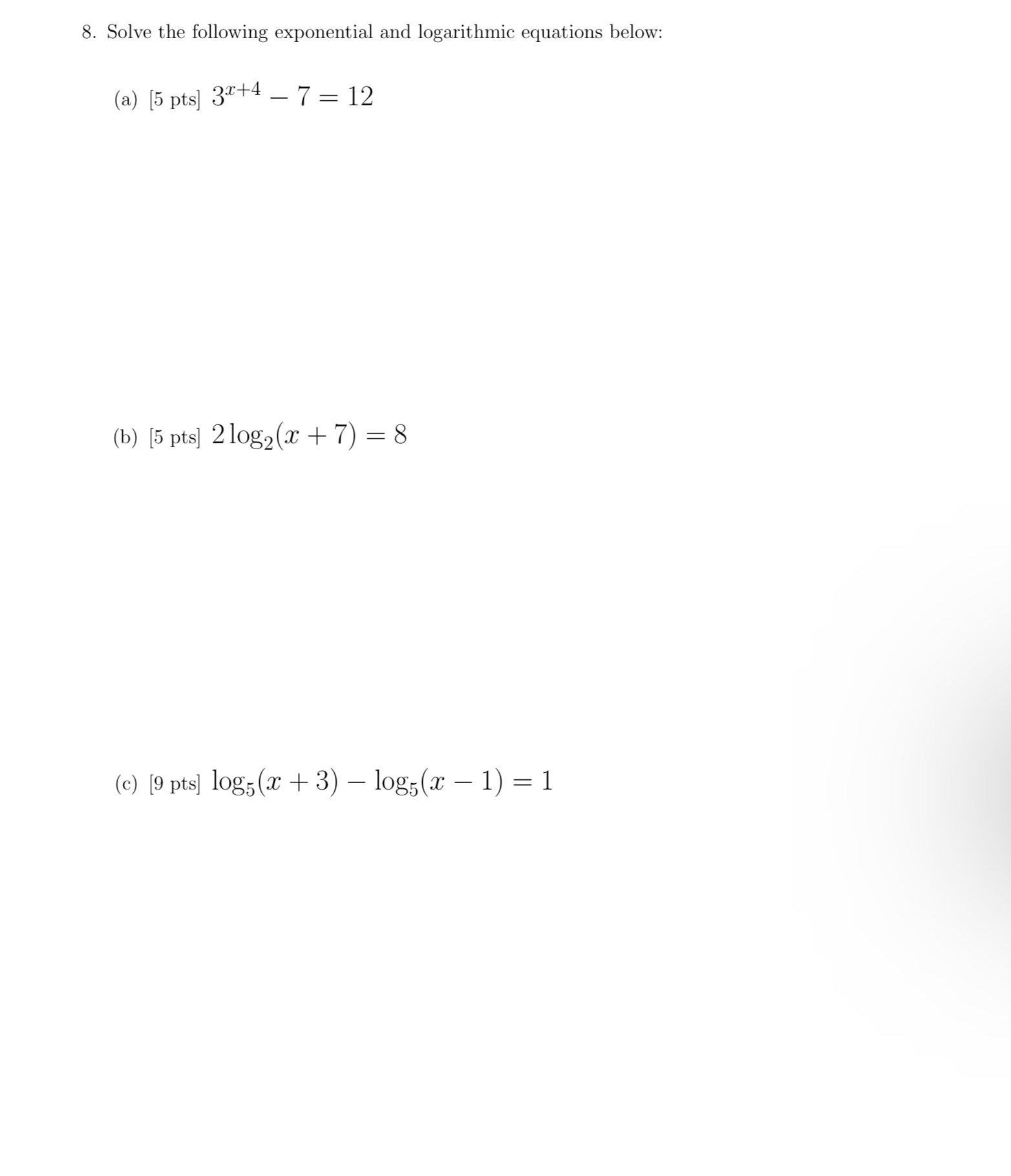 Solved Solve the following exponential and logarithmic | Chegg.com