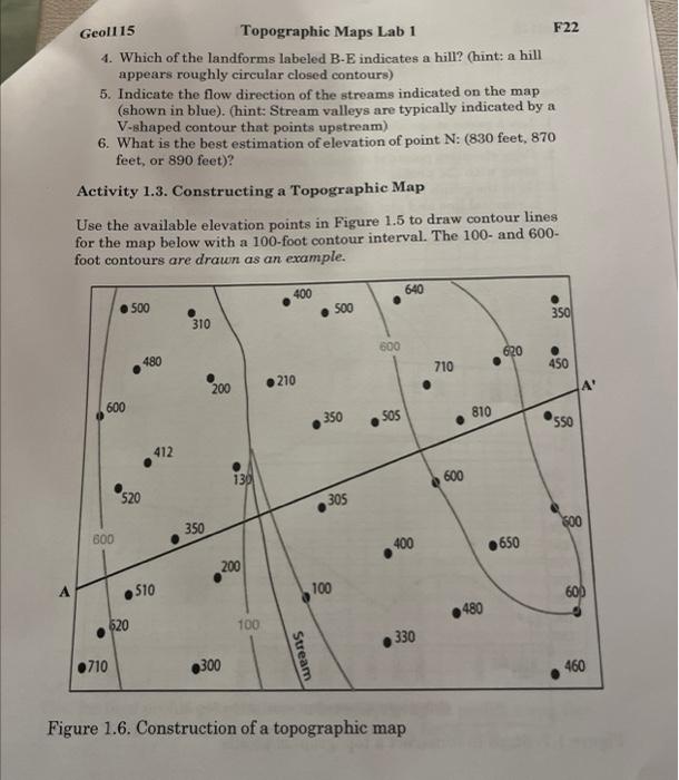 Geoll15 Topographic Maps Lab 1 4. Which of the | Chegg.com