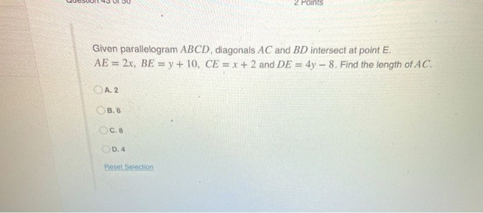 Solved Points Given parallelogram ABCD diagonals AC and BD | Chegg.com