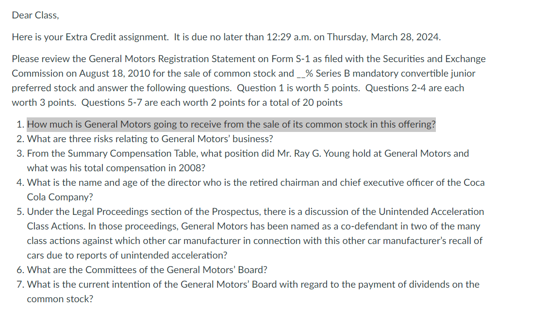 Solved Dear Class,Here is your Extra Credit assignment. It | Chegg.com