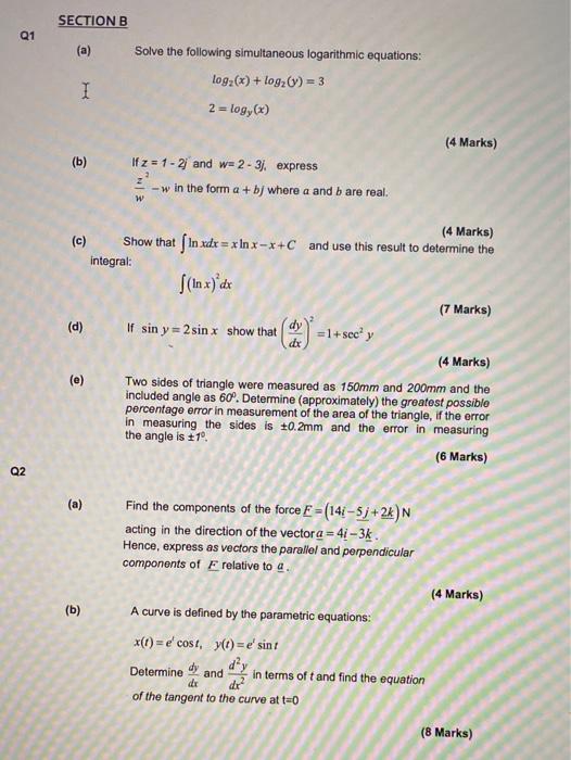 Solved SECTIONB Q1 (a) Solve the following simultaneous | Chegg.com