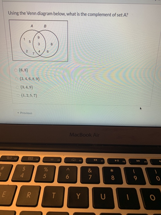 Solved Using the Venn diagram below, what is the complement | Chegg.com