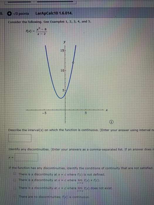 Solved 5. -/3 points LarApCalc10 1.6.014. Consider the | Chegg.com