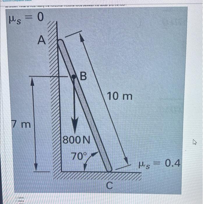 Solved A 10 m long ladder rests against a frictionless wall. | Chegg.com