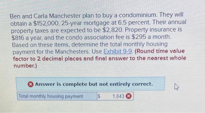 Solved Ben and Carla Manchester plan to buy a condominium. | Chegg.com