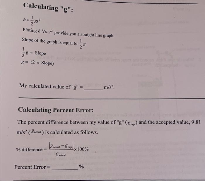 Solved Calculating "g": Ploting h Vs. 12 provide you a | Chegg.com