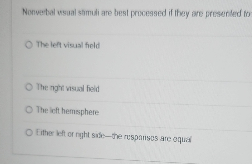 Solved Nonverbal visual stimuli are best processed if they | Chegg.com