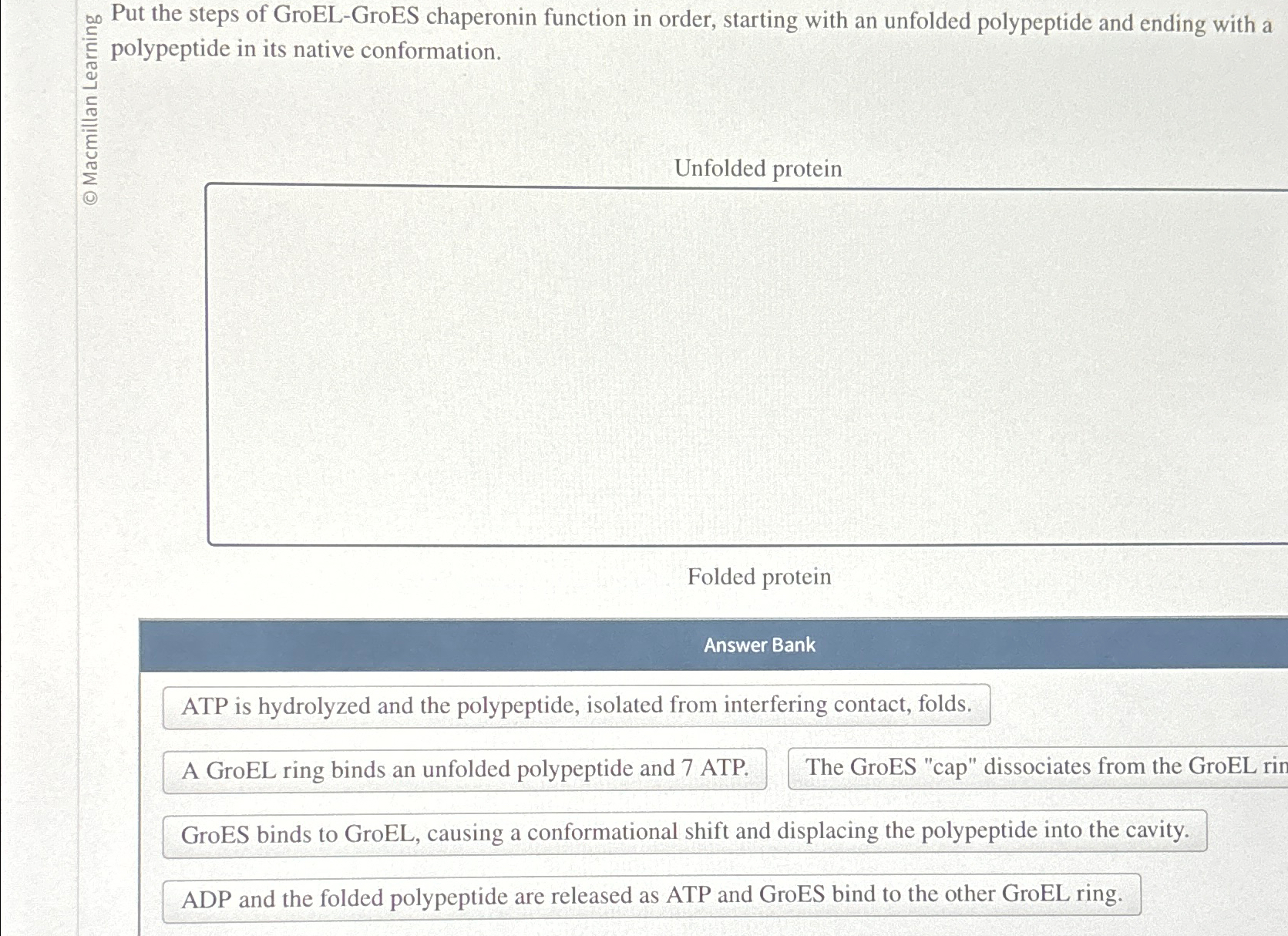 Solved Put the steps of GroEL-GroES chaperonin function in | Chegg.com