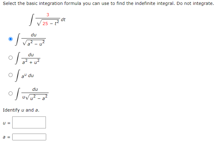 Solved Select the basic integration formula you can use to | Chegg.com
