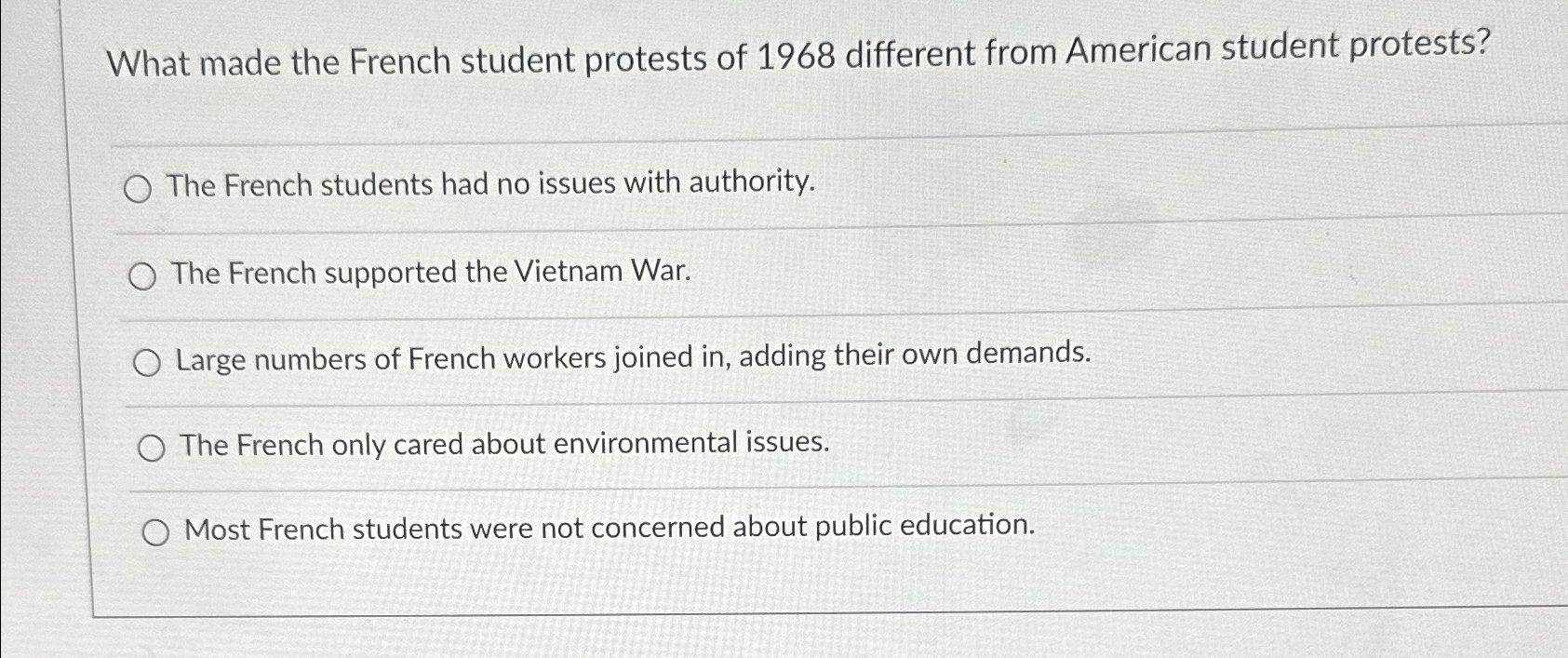Solved What made the French student protests of 1968 | Chegg.com