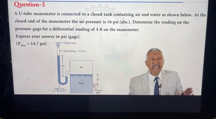 Solved A U-tube manometer is connected to a closed tank | Chegg.com