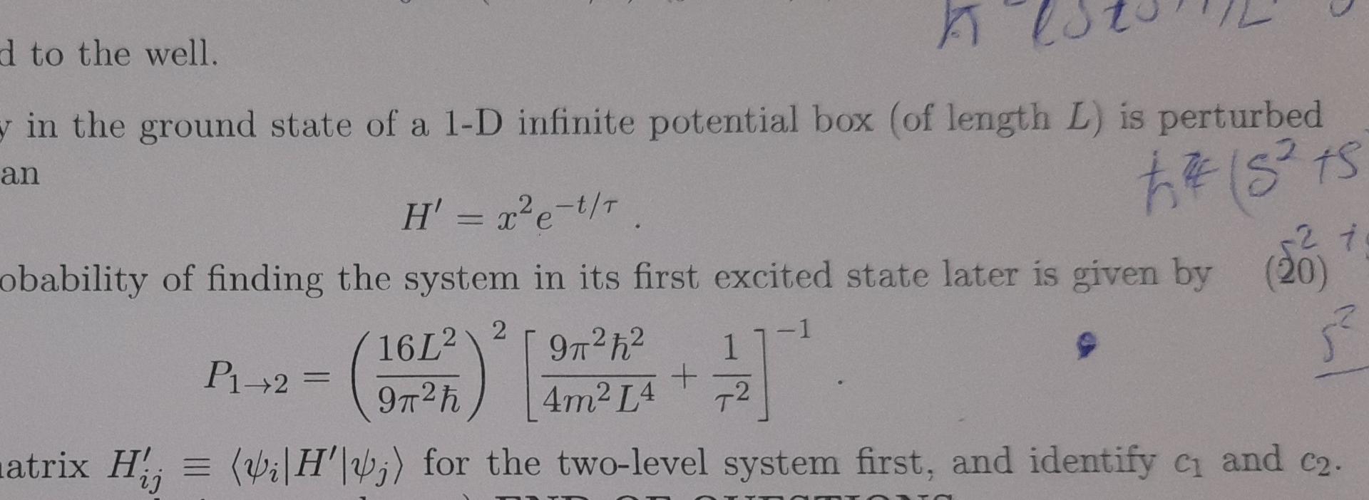 Solved d to the well. in the ground state of a 1-D infinite | Chegg.com