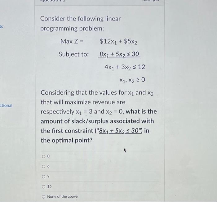 Solved Consider the following linear programming problem: | Chegg.com
