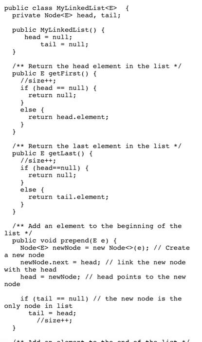 Solved public class MyLinkedList { private Node head, tail; | Chegg.com