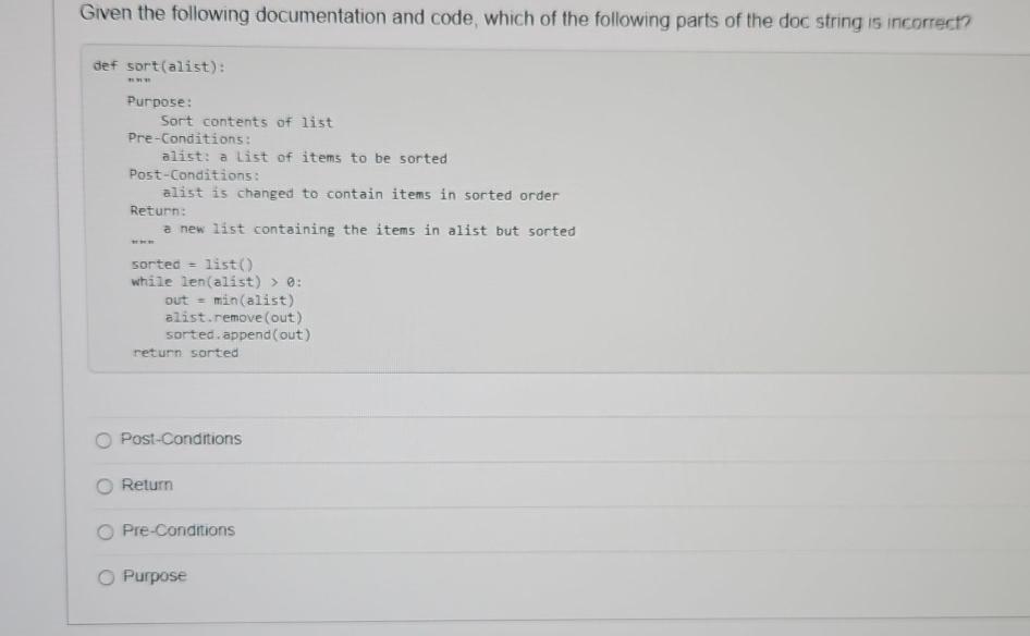 Solved Given the following documentation and code, which of | Chegg.com
