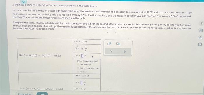 Solved A chemicat engineer is studying the two reactions | Chegg.com