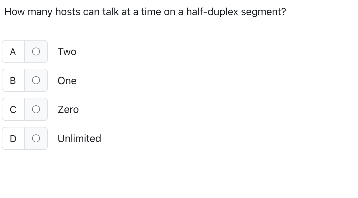 Solved How many hosts can talk at a time on a half-duplex | Chegg.com