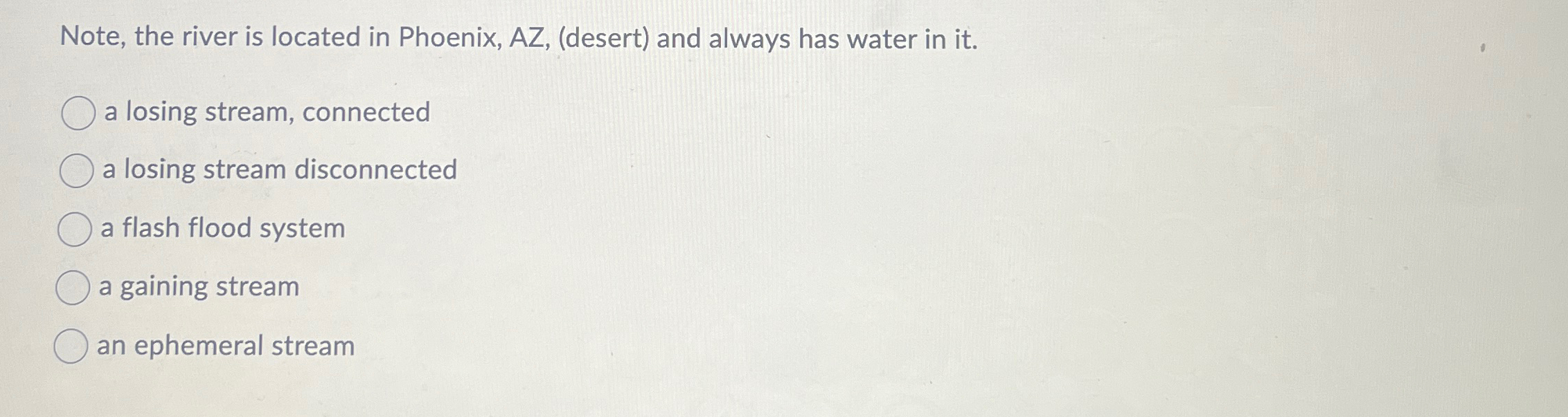 Solved Note, the river is located in Phoenix, AZ, (desert) | Chegg.com
