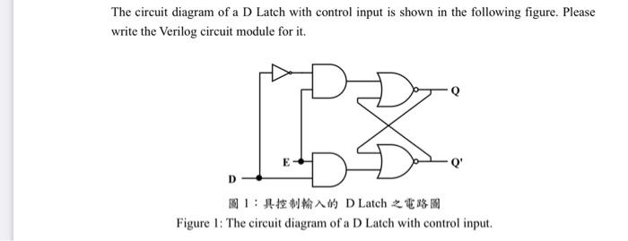 Solved The circuit diagram of a D Latch with control input | Chegg.com
