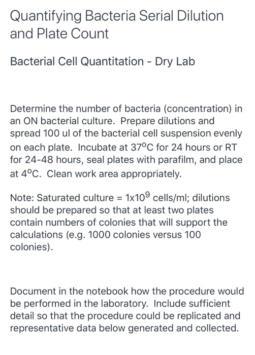 Solved Quantifying Bacteria Serial Dilution and Plate Count | Chegg.com