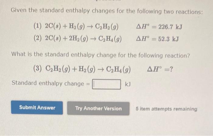 Solved Given the standard enthalpy changes for the following | Chegg.com