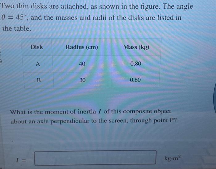Solved Two thin disks are attached, as shown in the figure. | Chegg.com