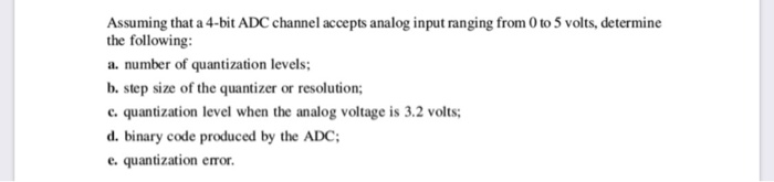 Solved Assuming that a 4-bit ADC channel accepts analog | Chegg.com