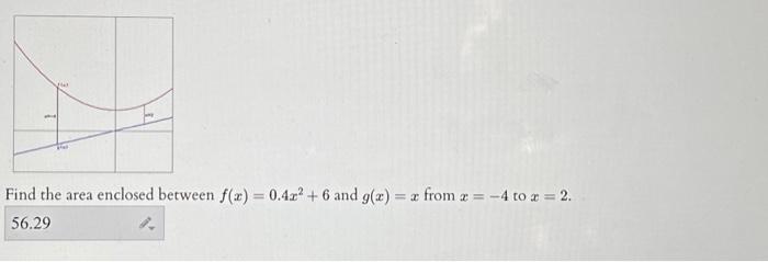Solved Find the area enclosed between f(x)=0.4x2+6 and | Chegg.com