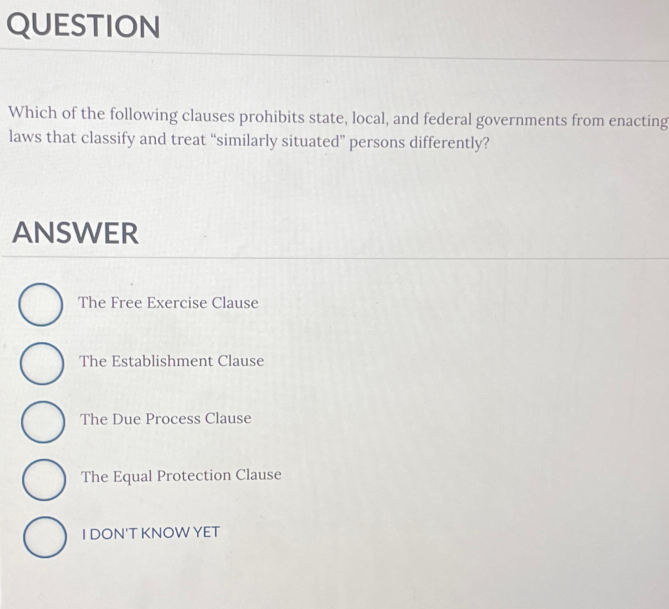 Solved QUESTIONWhich of the following clauses prohibits | Chegg.com