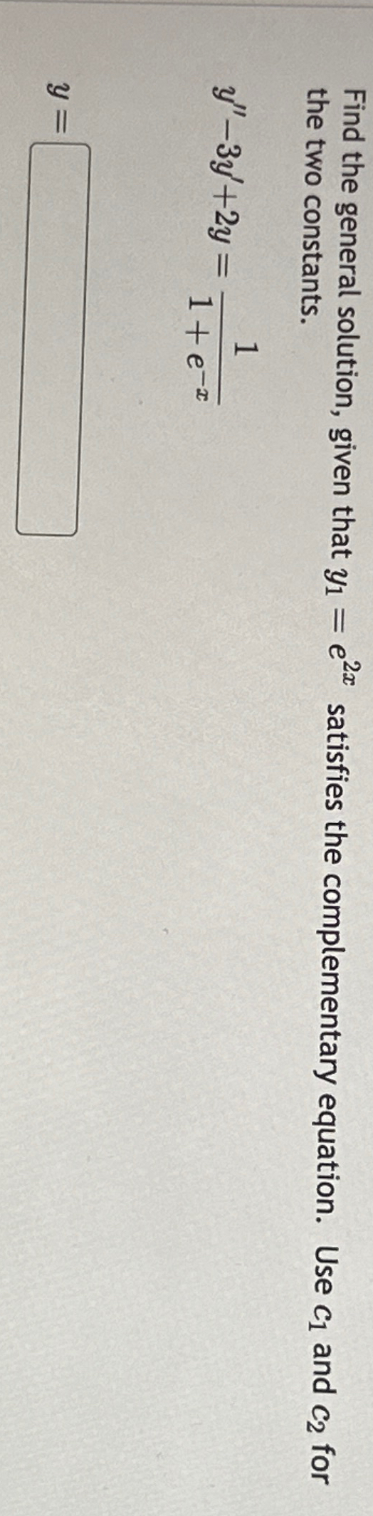 Solved Find the general solution, given that y1=e2x | Chegg.com