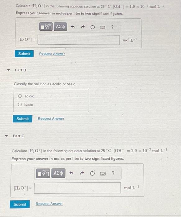 Solved Calculate [H3O+]in the following aqueous solution at | Chegg.com