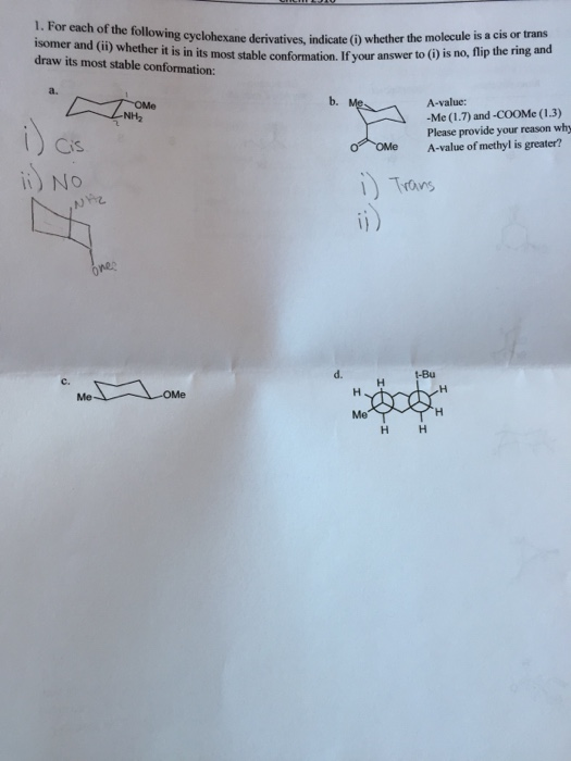 Solved 1. For each of the following cyclohexane derivatives, | Chegg.com
