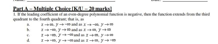 Solved Part A - Multiple Choice [K/U - 20 marks ] 1. If the | Chegg.com