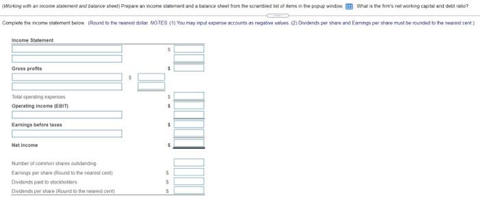 working with an income statement and balance sheet. | Chegg.com