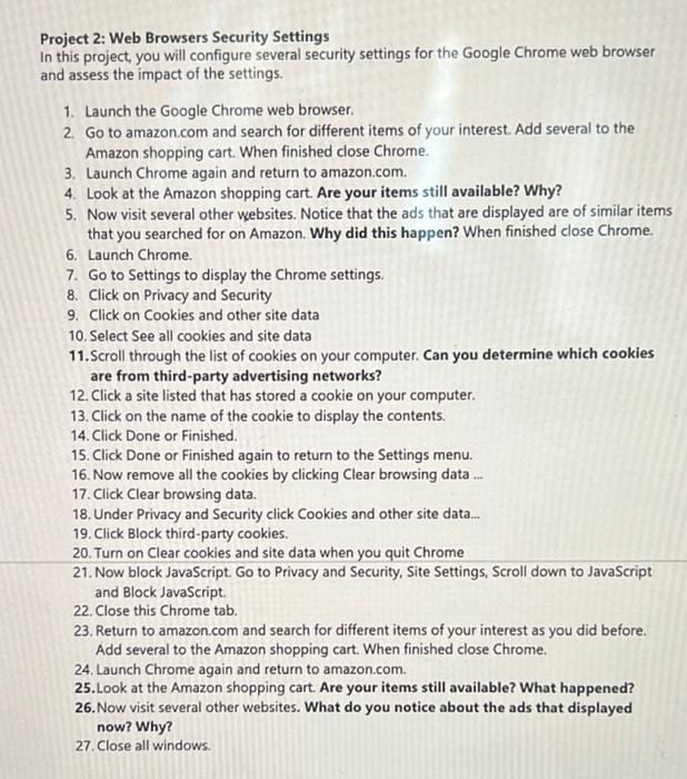 Solved Project 1: Test Browser Security One of the first | Chegg.com