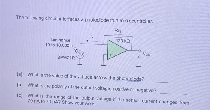 Solved The following circuit interfaces a photodiode to a | Chegg.com