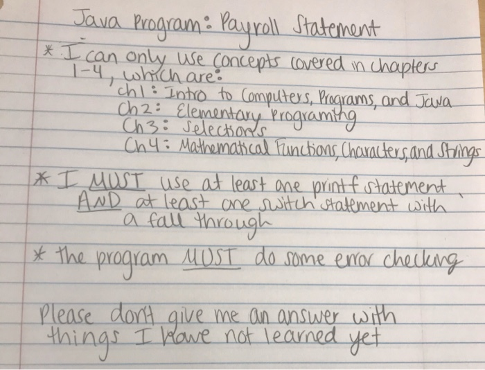 Solved Java program: Payroll Statement * I can only we | Chegg.com