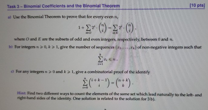 Solved Task 3 - Binomial Coefficients and the Binomial | Chegg.com