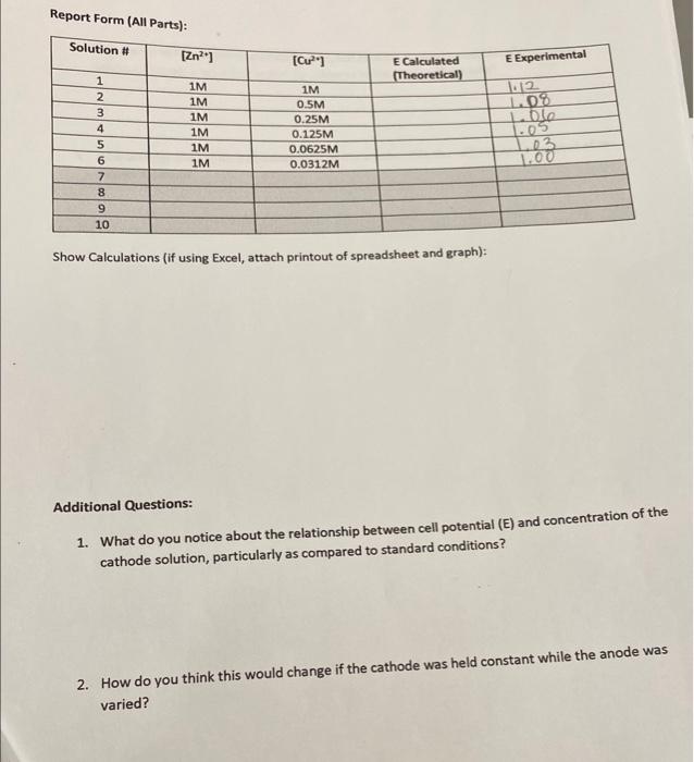 Solved Report Form (All Parts): Show Calculations (if using | Chegg.com