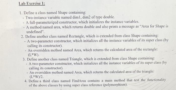 Solved 1. Define a class named Shape containing: - | Chegg.com