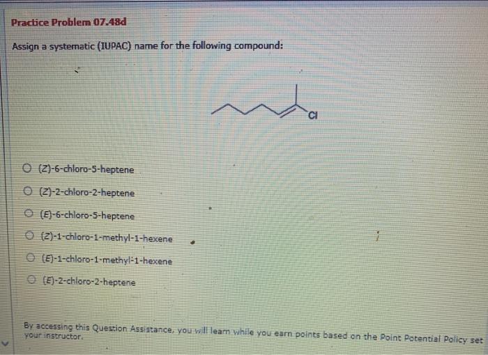Solved Practice Problem 07.480 Assign a systematic (IUPAC) | Chegg.com