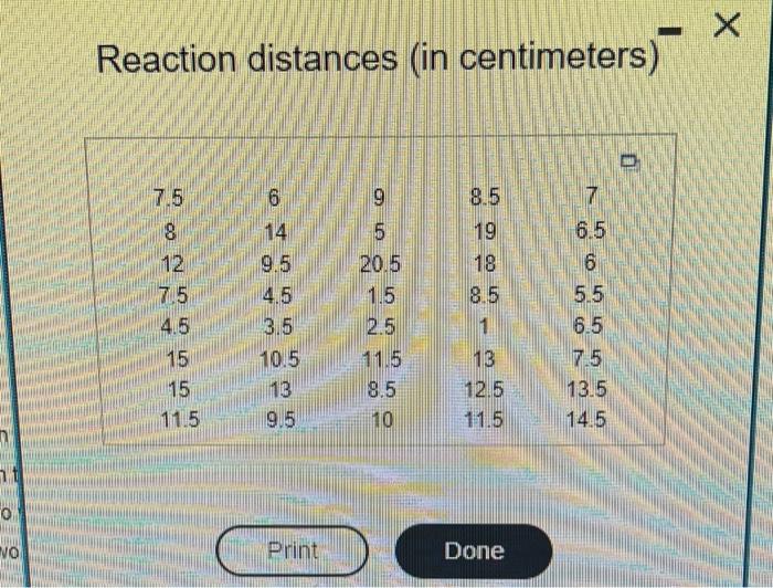 Reaction distances (in centimeters)Cidk trit icon lo | Chegg.com