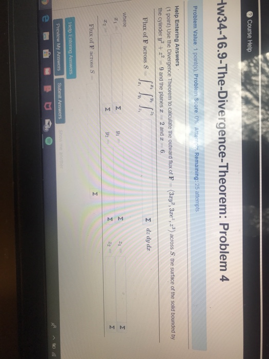 Solved Course Help Hw34-16.9-The-Divergence-Theorem: Problem | Chegg.com