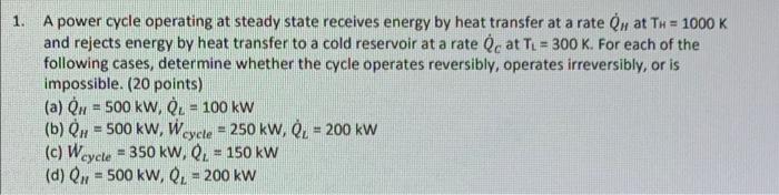 Solved 1. A power cycle operating at steady state receives | Chegg.com