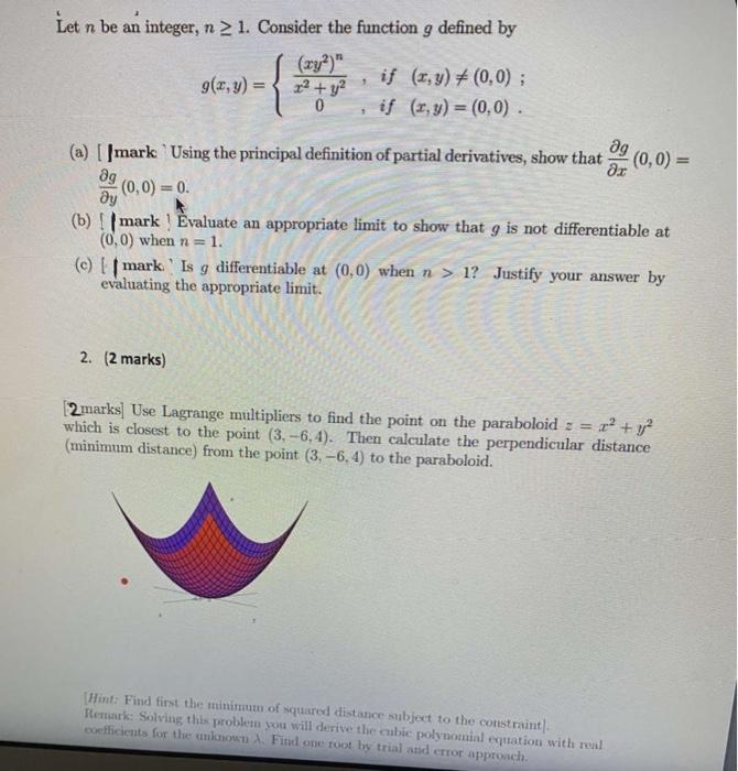 Solved Let n be an integer, n≥1. Consider the function g | Chegg.com