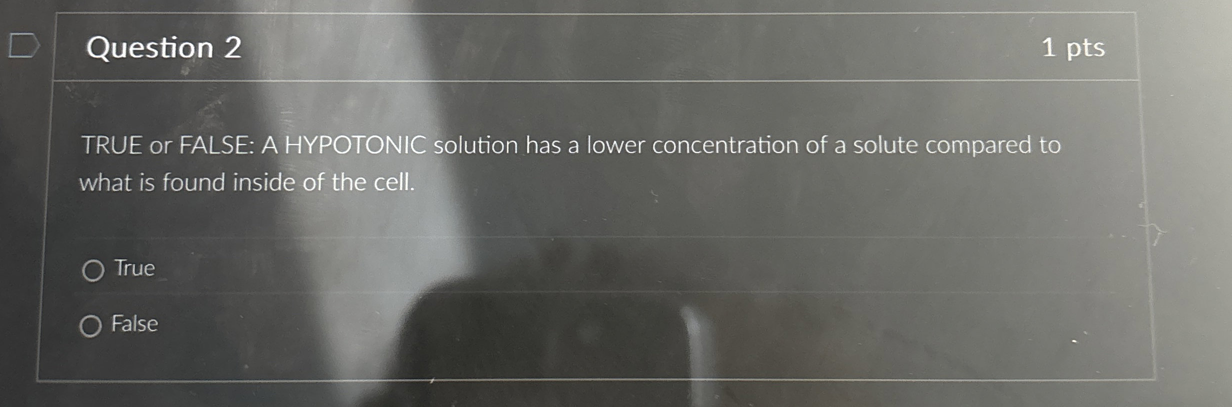 Solved Question 2TRUE or FALSE: A HYPOTONIC solution has a | Chegg.com