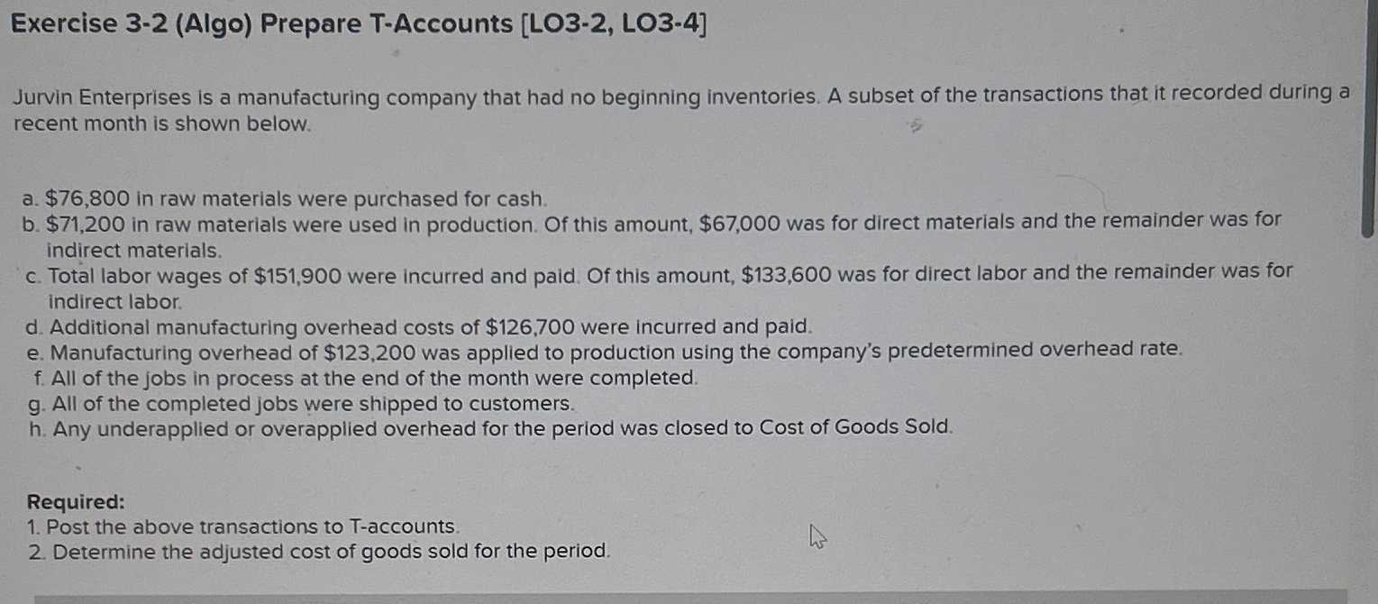 Solved Exercise 3-2 (Algo) ﻿Prepare T-Accounts [LO3-2, | Chegg.com
