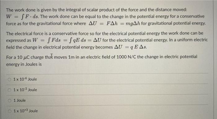 Solved The work done is given by the integral of scalar | Chegg.com