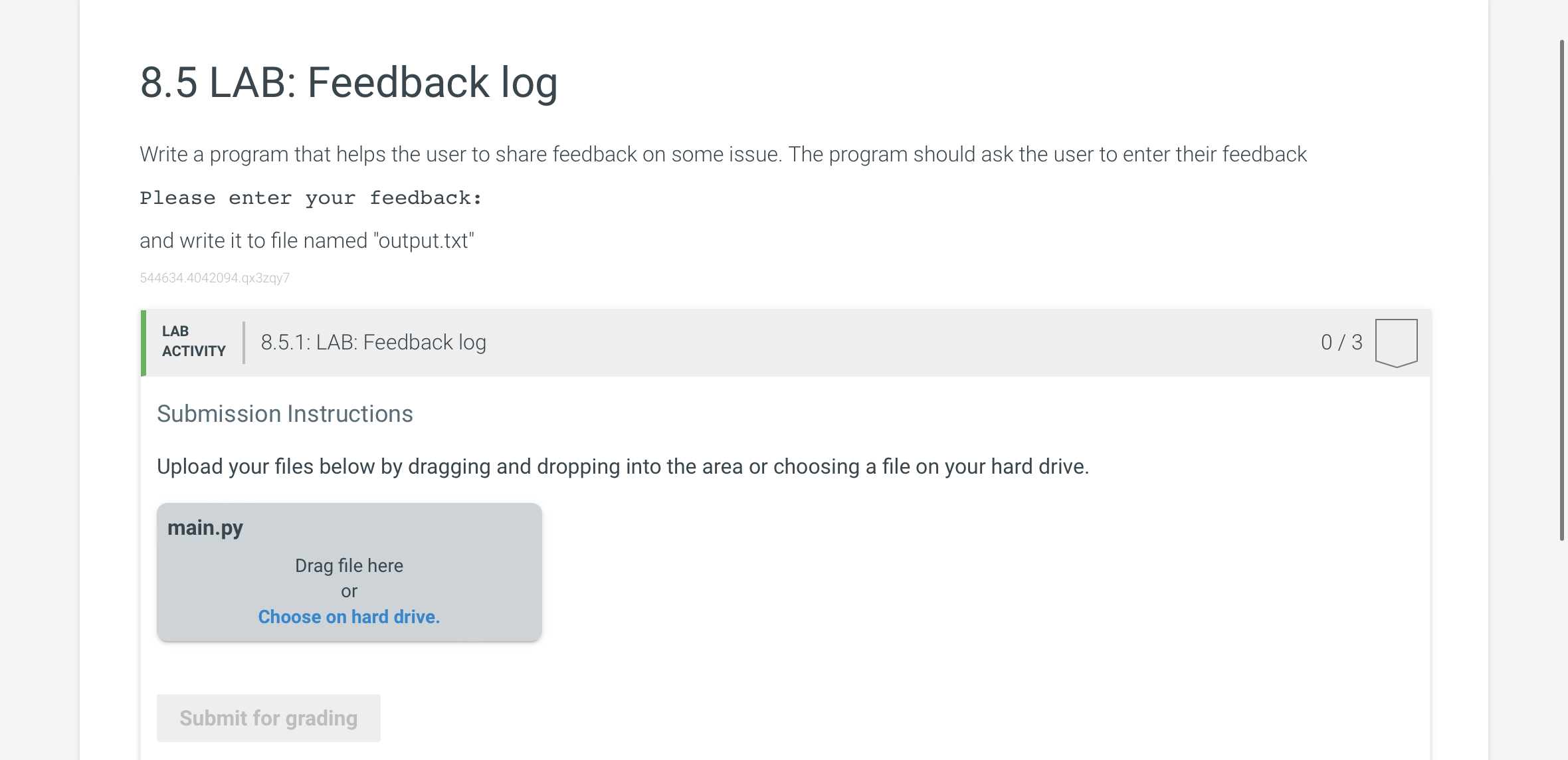 Solved 8.5 ﻿LAB: Feedback logWrite a program that helps the | Chegg.com