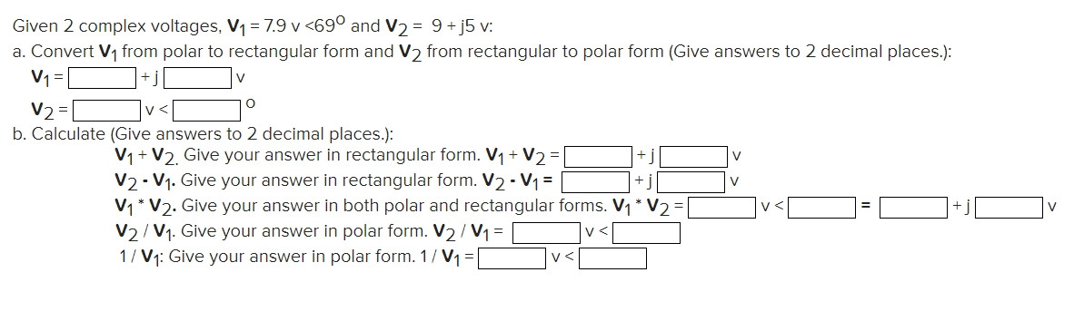 Given 2 ﻿complex voltages, V1=7.9v